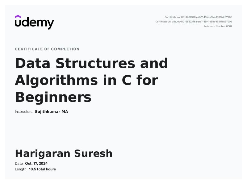 Completed Data Structures & Algorithms in C – Udemy Successfully ... Completed Data Structures & Algorithms in C – Udemy Successfully ...