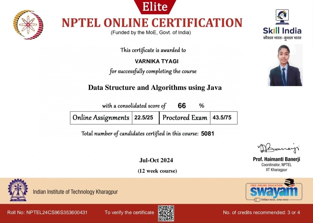 Varnika Tyagi on LinkedIn: #java #dsa #nptel Varnika Tyagi on LinkedIn: #java #dsa #nptel