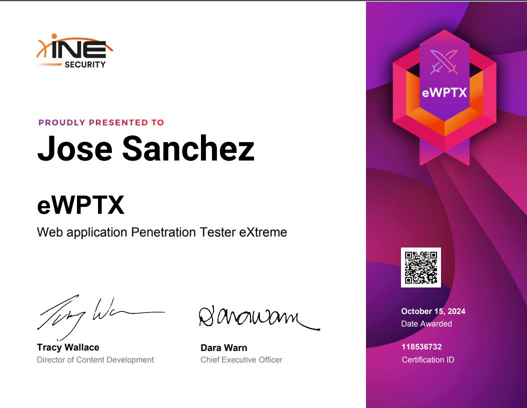 Jose luis Sanchez aravena on LinkedIn: 🔥eWPTX Certified🔥 Jose luis Sanchez aravena on LinkedIn: 🔥eWPTX Certified🔥