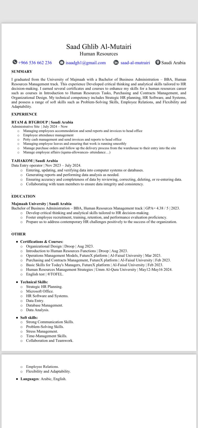Saad Al-Mutairi on LinkedIn: Update CV 2025 Saad Al-mutairi Saad Al-Mutairi on LinkedIn: Update CV 2025 Saad Al-mutairi