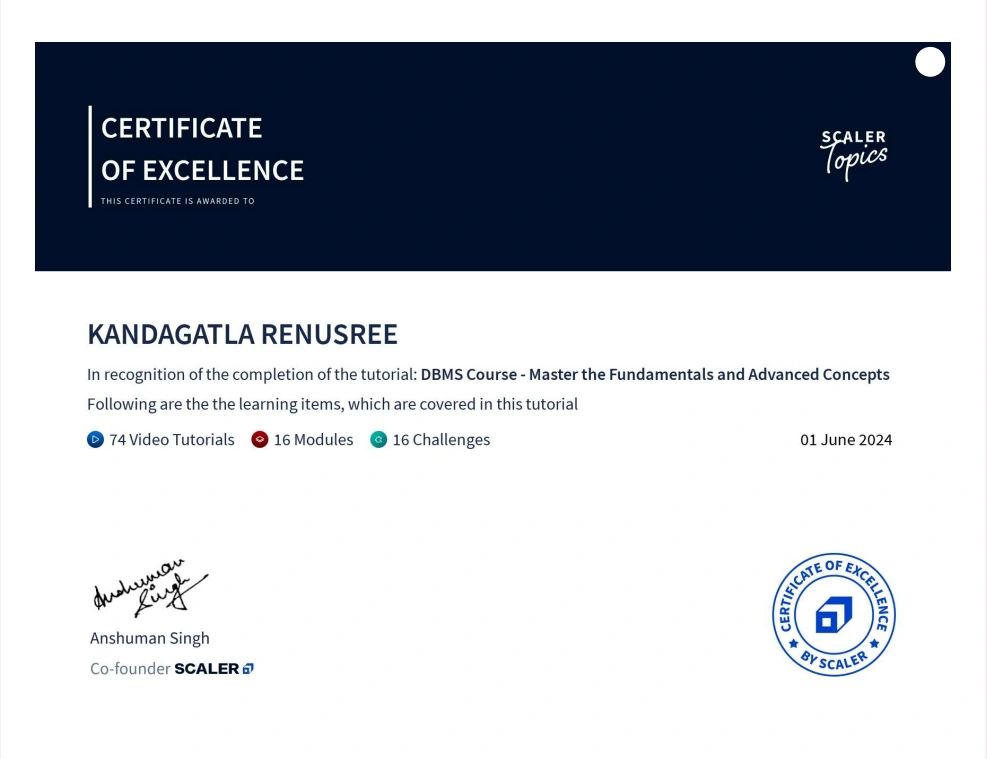 Kandagatla Renusree on LinkedIn: #dbms #datamanagement #scaler # ... Kandagatla Renusree on LinkedIn: #dbms #datamanagement #scaler # ...
