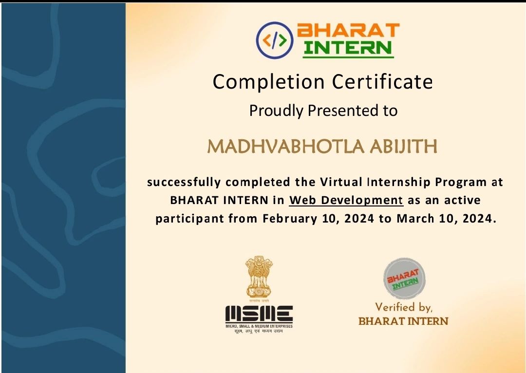 Abhijith Madhavabhotla on LinkedIn: #internship #webdev #nextstep Abhijith Madhavabhotla on LinkedIn: #internship #webdev #nextstep
