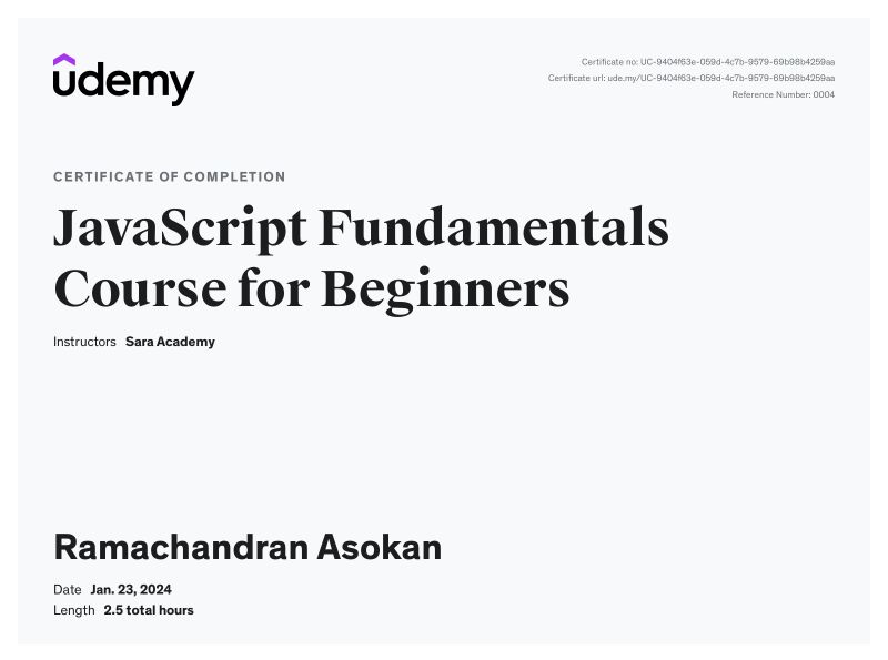 Ramachandran Asokan on LinkedIn: #javascript #programming #udemy # ... Ramachandran Asokan on LinkedIn: #javascript #programming #udemy # ...