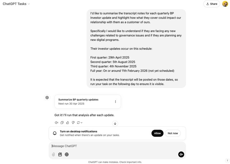 Charlie Cowan on LinkedIn: Last night OpenAI launched Tasks You can ... Charlie Cowan on LinkedIn: Last night OpenAI launched Tasks You can ...