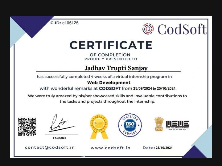 TRUPTI JADHAV on LinkedIn: #codsoft TRUPTI JADHAV on LinkedIn: #codsoft
