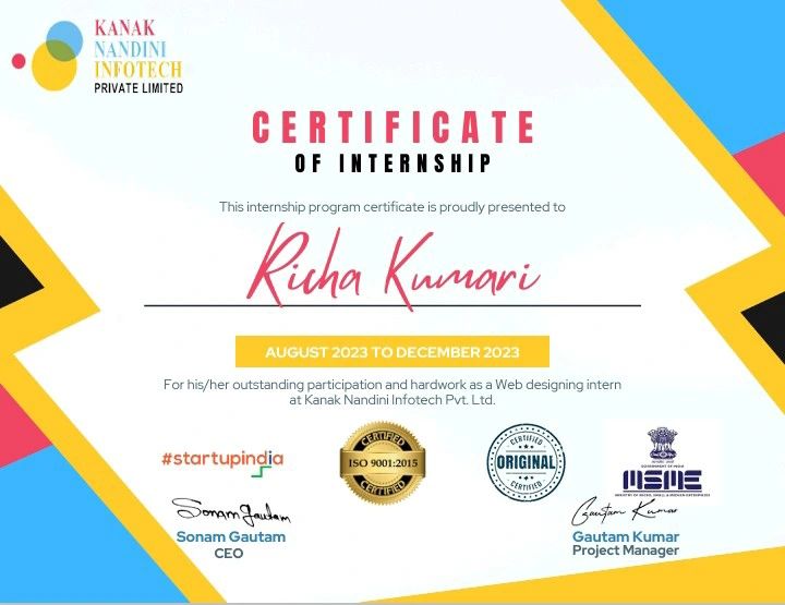 Richa Kumari on LinkedIn: #connections #internship #webdesigning Richa Kumari on LinkedIn: #connections #internship #webdesigning