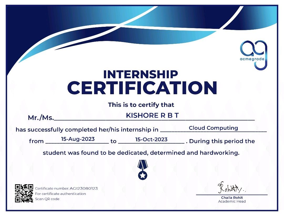 ☁️ Excited to share my Cloud Computing internship experience! | Kishore ... ☁️ Excited to share my Cloud Computing internship experience! | Kishore ...