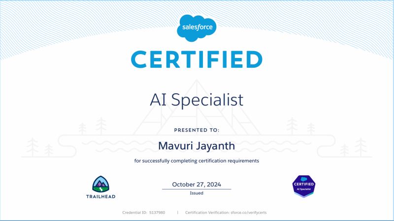 Jayanth Mavuri on LinkedIn: #salesforcecertified #aiincrm #techjourney ... Jayanth Mavuri on LinkedIn: #salesforcecertified #aiincrm #techjourney ...