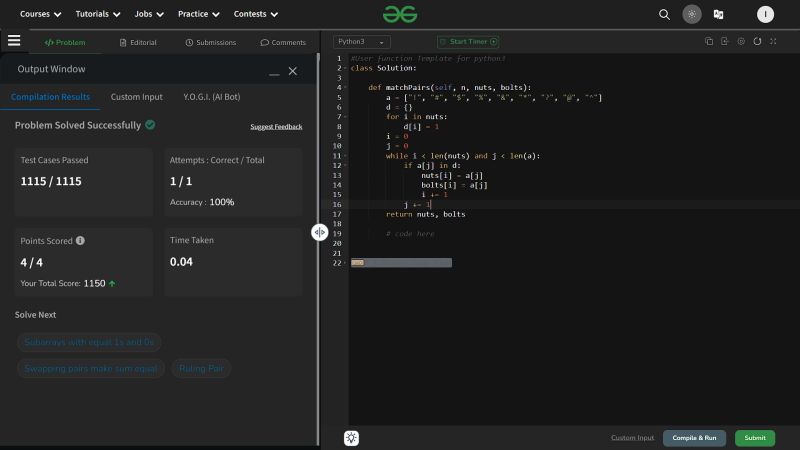 Day 263 of #365DaysOfCode Challenge: Matching nuts and bolts | Lalit ... Day 263 of #365DaysOfCode Challenge: Matching nuts and bolts | Lalit ...