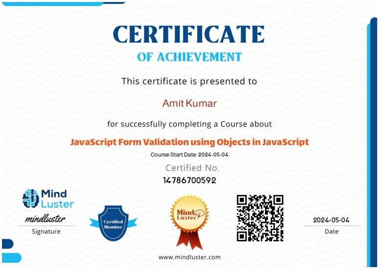 Completed JavaScript Validation Using Objects by Mindluster | Amit Azad ... Completed JavaScript Validation Using Objects by Mindluster | Amit Azad ...