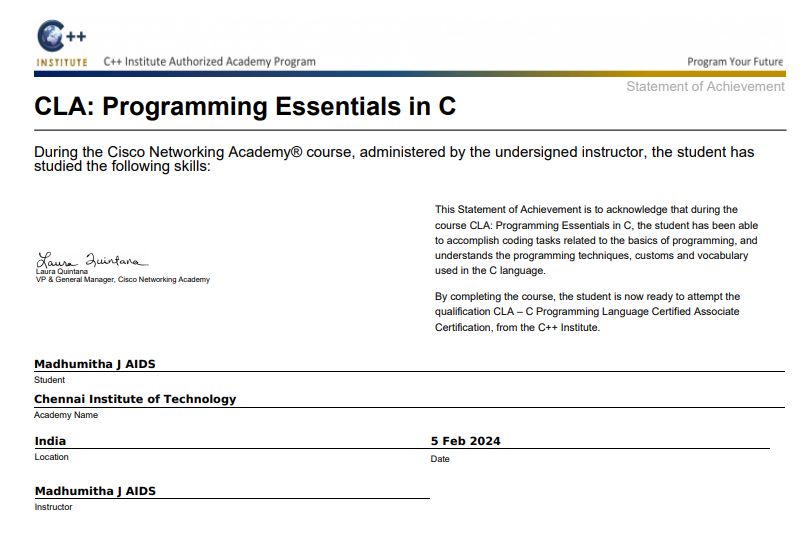 Madhumitha J on LinkedIn: #cprogramming #ciscocertification #techskills Madhumitha J on LinkedIn: #cprogramming #ciscocertification #techskills