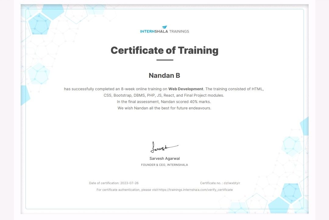 Nandan B on LinkedIn: #webdevelopment #internship Nandan B on LinkedIn: #webdevelopment #internship