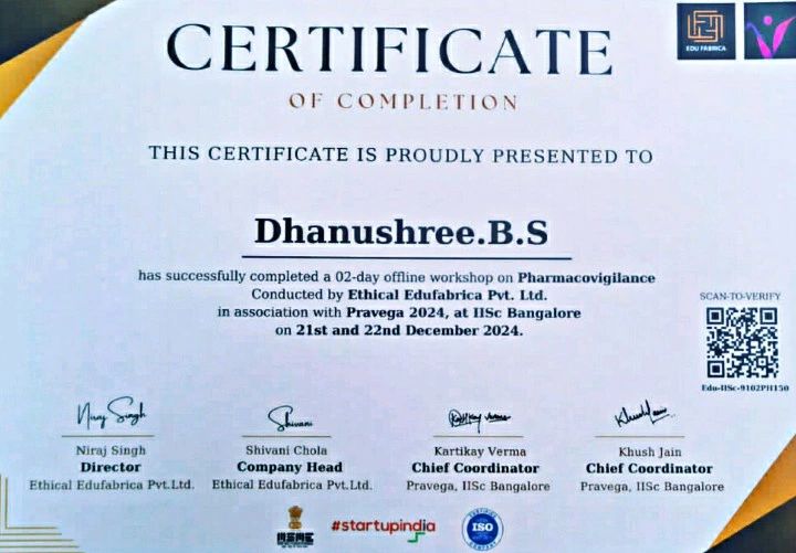 Dhanu Shree.B.S on LinkedIn: #pharmacovigilan #edufabrica #iisc #drugsafety Dhanu Shree.B.S on LinkedIn: #pharmacovigilan #edufabrica #iisc #drugsafety