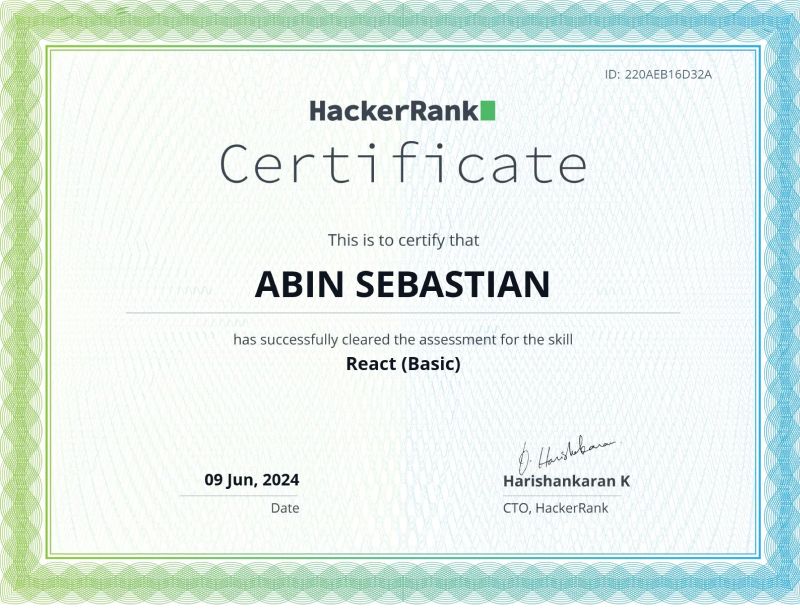 Abin Sebastian on LinkedIn: #react #hackerrank Abin Sebastian on LinkedIn: #react #hackerrank