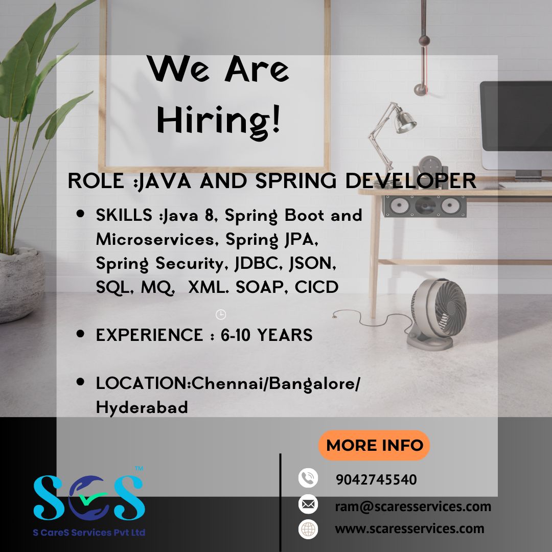 SCares Services Pvt Ltd on LinkedIn: #javadeveloper #springframework # ... SCares Services Pvt Ltd on LinkedIn: #javadeveloper #springframework # ...