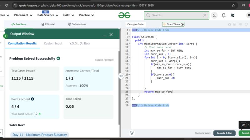 #160daysofcode #geeksforgeeks #kadanealgorithm #problemsolving ... #160daysofcode #geeksforgeeks #kadanealgorithm #problemsolving ...