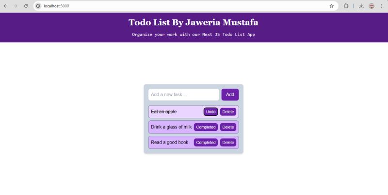 Jaweria Mustafa on LinkedIn: #nextjs #todolistapp #frontenddevelopment ... Jaweria Mustafa on LinkedIn: #nextjs #todolistapp #frontenddevelopment ...
