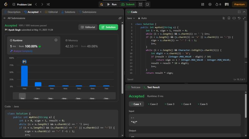 #100daysofcode #day27 #leetcode #java #atoi #stringparsing… | Ayush Singh #100daysofcode #day27 #leetcode #java #atoi #stringparsing… | Ayush Singh