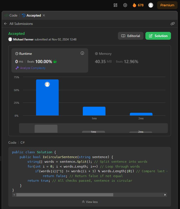 Michael Farmer on LinkedIn: Day 678 of Daily LeetCode | 2490. Circular ... Michael Farmer on LinkedIn: Day 678 of Daily LeetCode | 2490. Circular ...