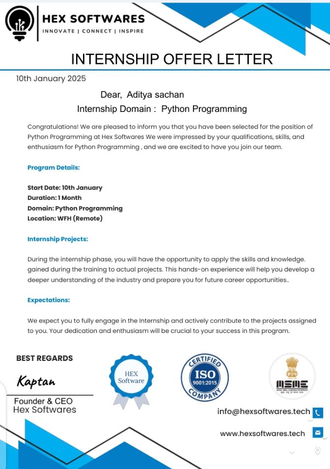 Aditya Sachan on LinkedIn: #python #internship #grateful # ... Aditya Sachan on LinkedIn: #python #internship #grateful # ...