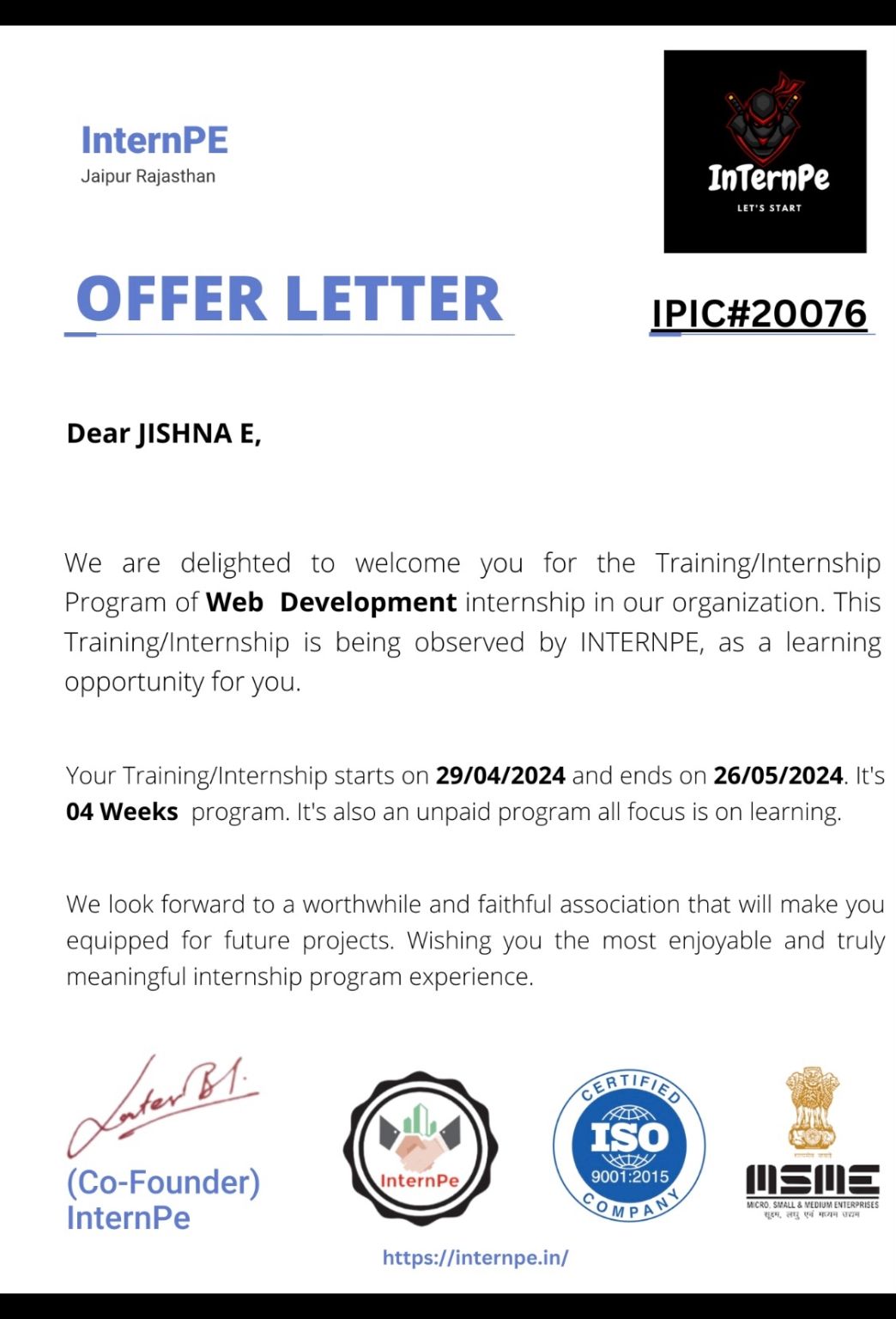 Jishna E on LinkedIn: Start internship program of webdevelopment Jishna E on LinkedIn: Start internship program of webdevelopment