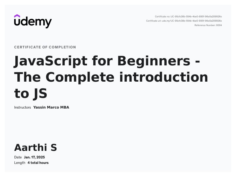 Aarthi Saravanan on LinkedIn: #javascript #beginnerlevel #certification ... Aarthi Saravanan on LinkedIn: #javascript #beginnerlevel #certification ...