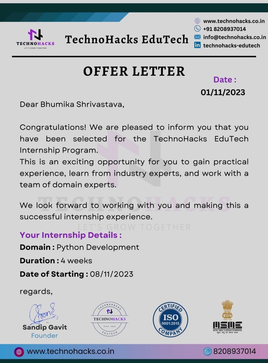 Bhumika Shrivastava on LinkedIn: #technohacks #offerletter # ... Bhumika Shrivastava on LinkedIn: #technohacks #offerletter # ...