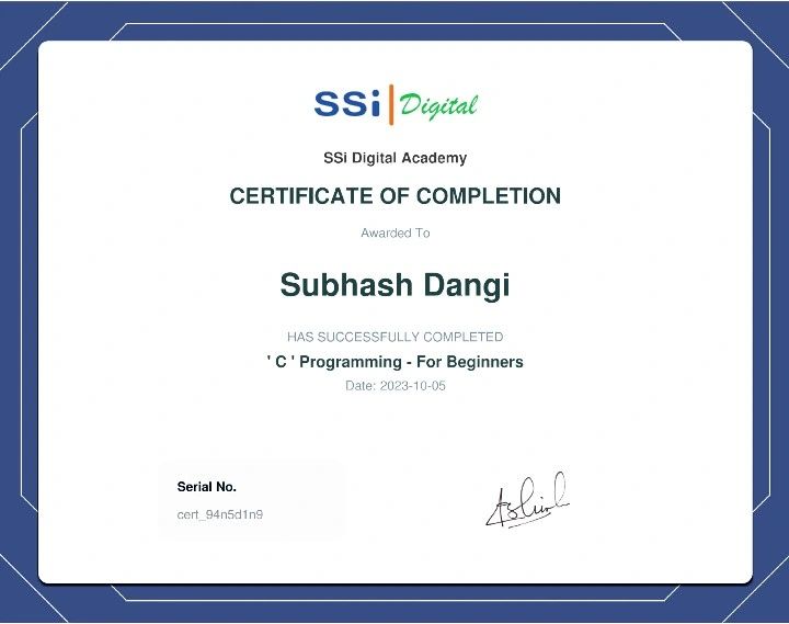 Subhash Dangi on LinkedIn: #cprogramming #certified #techjourney # ... Subhash Dangi on LinkedIn: #cprogramming #certified #techjourney # ...