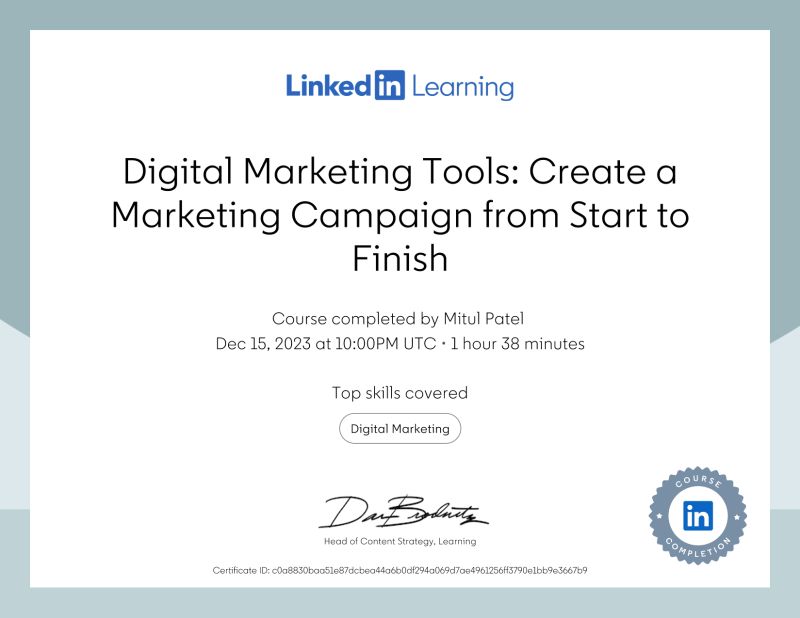 Mitul Patel on LinkedIn: Certificate of Completion Mitul Patel on LinkedIn: Certificate of Completion