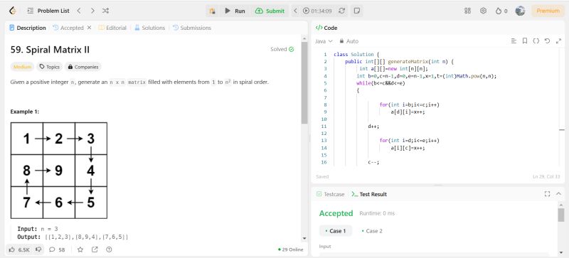 Arif Reja on LinkedIn: 🎉 Solved Spiral Matrix II on LeetCode! 🎉 I've ... Arif Reja on LinkedIn: 🎉 Solved Spiral Matrix II on LeetCode! 🎉 I've ...