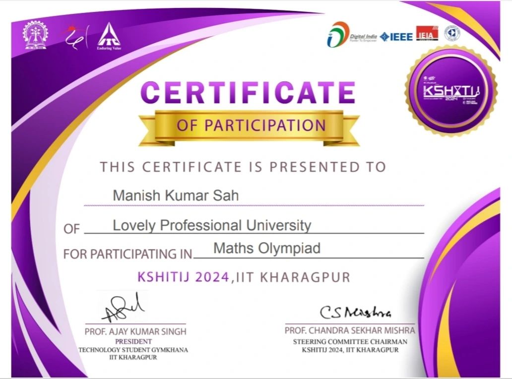 Manish Kumar Sah on LinkedIn: #matholympiad #iitkharagpur Manish Kumar Sah on LinkedIn: #matholympiad #iitkharagpur