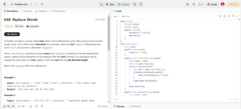 Solved LeetCode 648: Trie for efficient word replacement in Java ... Solved LeetCode 648: Trie for efficient word replacement in Java ...