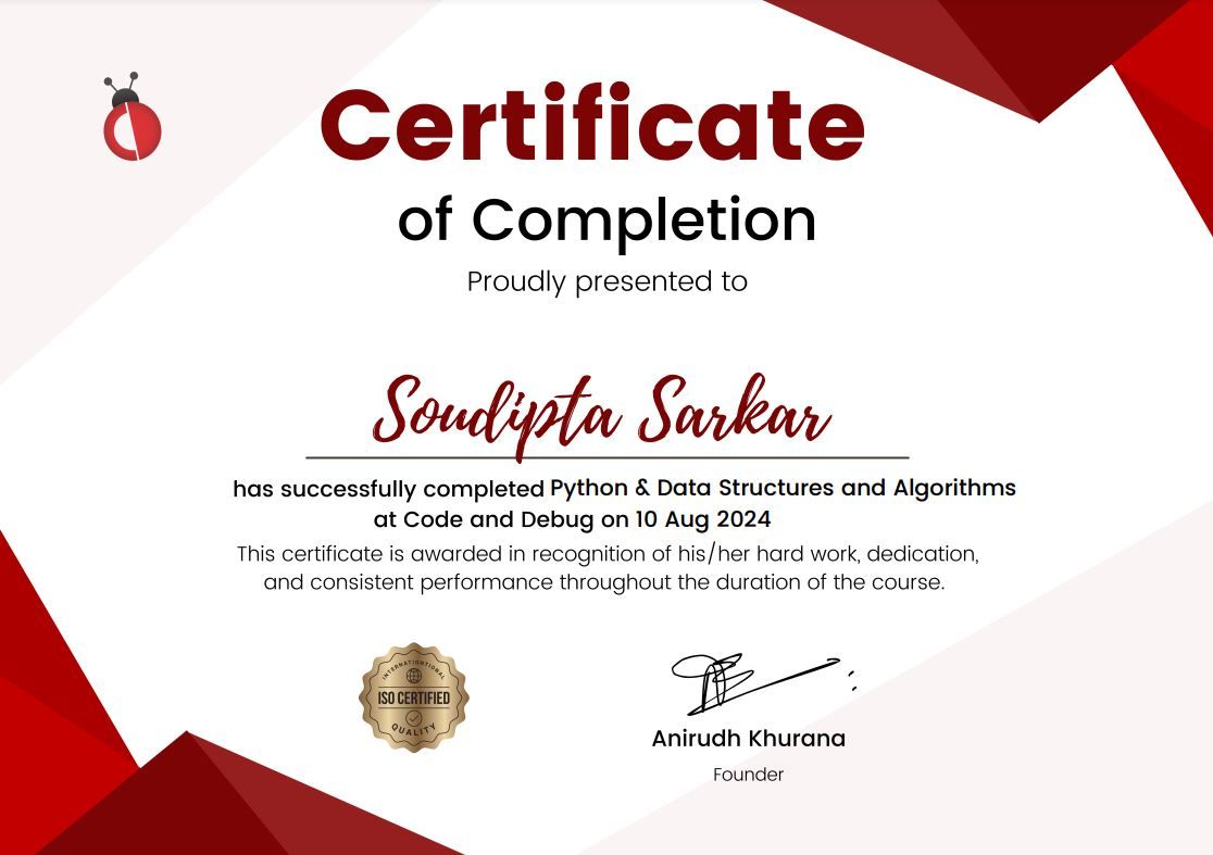 SOUDIPTA SARKAR on LinkedIn: #python #dsa #coding #learningnewskills SOUDIPTA SARKAR on LinkedIn: #python #dsa #coding #learningnewskills