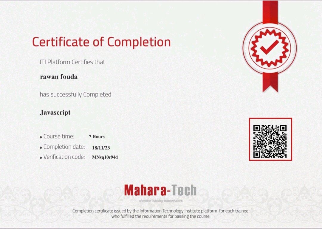 Rawan Fouda on LinkedIn: #certificate #javascript # ... Rawan Fouda on LinkedIn: #certificate #javascript # ...