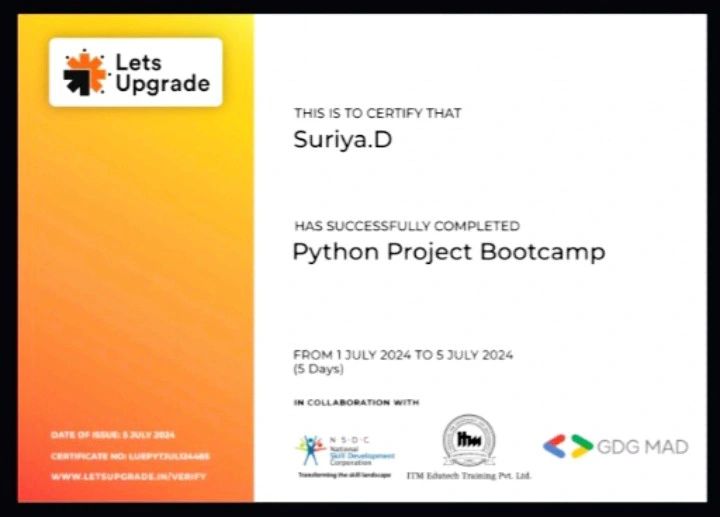 Suriya D on LinkedIn: #python #bootcamp #coding #learning #letsupgrade Suriya D on LinkedIn: #python #bootcamp #coding #learning #letsupgrade