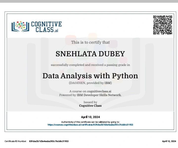 SNEHLATA DUBEY on LinkedIn: #certificate #dataanalysis #python SNEHLATA DUBEY on LinkedIn: #certificate #dataanalysis #python