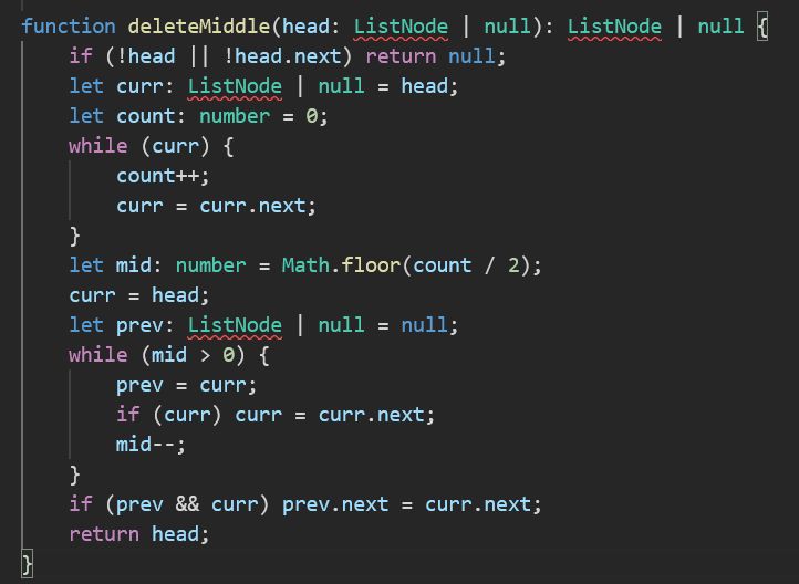 LC 2095 in Python and Typescript. | Mike Odnis LC 2095 in Python and Typescript. | Mike Odnis
