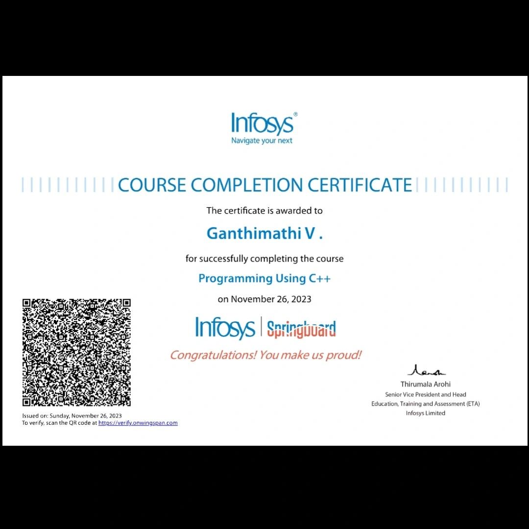 Ganthimathi .V on LinkedIn: #cplusplus #programmingjourney # ... Ganthimathi .V on LinkedIn: #cplusplus #programmingjourney # ...