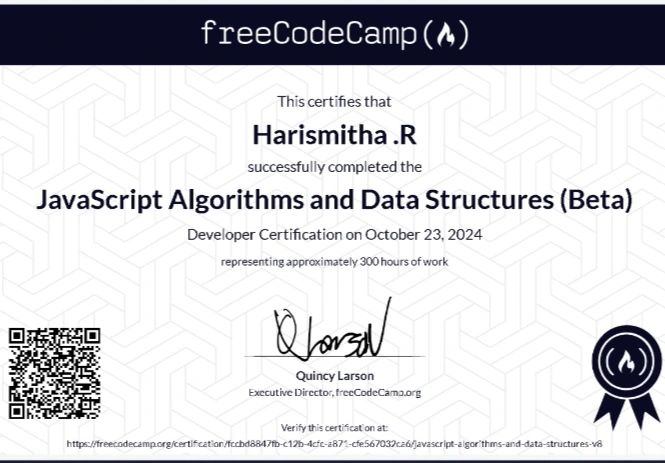 Harismitha Ravi on LinkedIn: FreeCodeCamp's JavaScript Algorithms and ... Harismitha Ravi on LinkedIn: FreeCodeCamp's JavaScript Algorithms and ...
