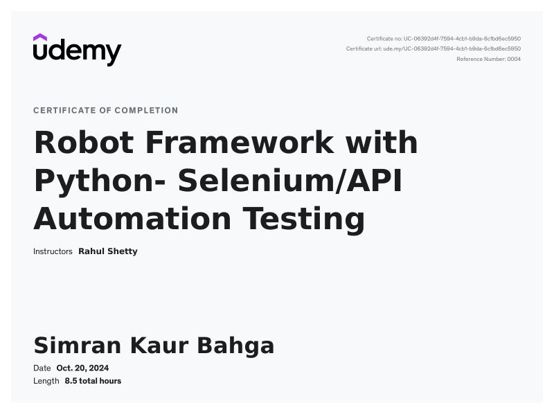 Simran Kaur Bahga on LinkedIn: #robotframework #python #testautomation ... Simran Kaur Bahga on LinkedIn: #robotframework #python #testautomation ...