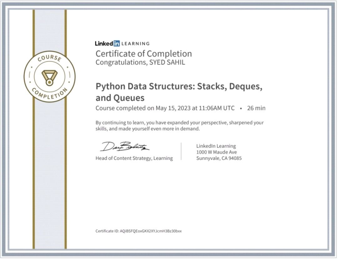 Syed Sahil S on LinkedIn: #python#Datastructures#stack#Deques#Queues# ... Syed Sahil S on LinkedIn: #python#Datastructures#stack#Deques#Queues# ...