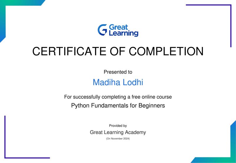 Madiha Lodhi on LinkedIn: #python #certification #learningjourney # ... Madiha Lodhi on LinkedIn: #python #certification #learningjourney # ...