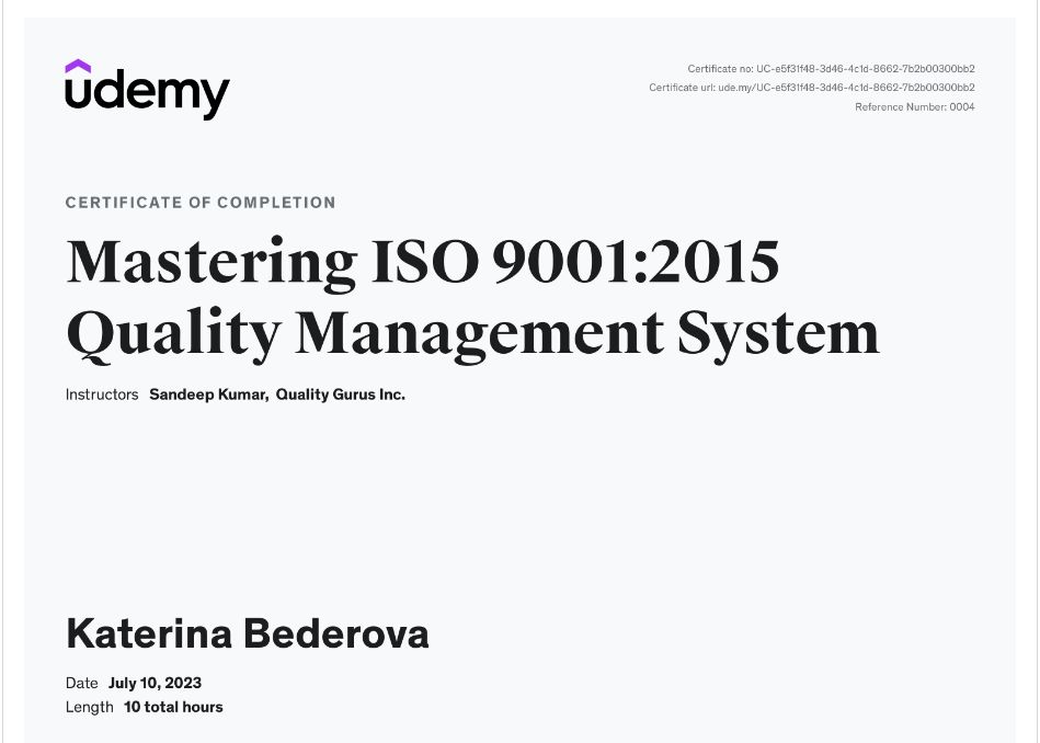 Katerina Bederova on LinkedIn: Just completed a Mastering ISO 9001: ... Katerina Bederova on LinkedIn: Just completed a Mastering ISO 9001: ...
