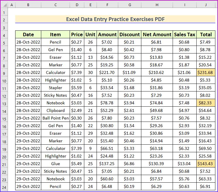 Excel data Entry Practice Exercises PDF | Nahid Parvez Excel data Entry Practice Exercises PDF | Nahid Parvez