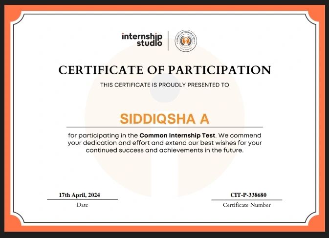 #internship #commoninternshiptest | Siddiqsha A #internship #commoninternshiptest | Siddiqsha A