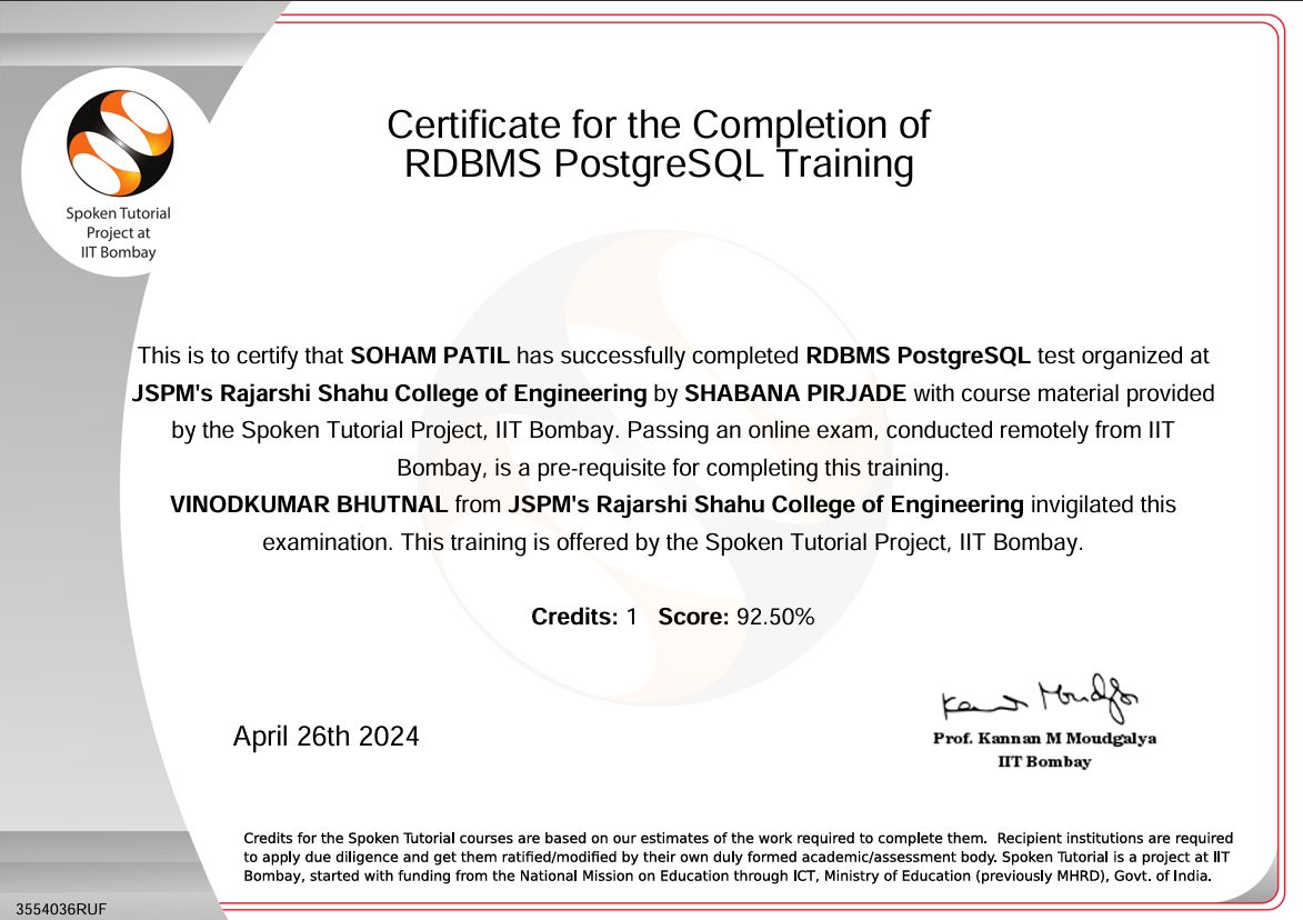 Soham Patil on LinkedIn: #rdbmstest #sql #rdbms #spokentutorialproject ... Soham Patil on LinkedIn: #rdbmstest #sql #rdbms #spokentutorialproject ...