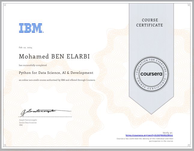 Earned a Python certificate for data science and AI | MOHAMED BENELARBI ... Earned a Python certificate for data science and AI | MOHAMED BENELARBI ...