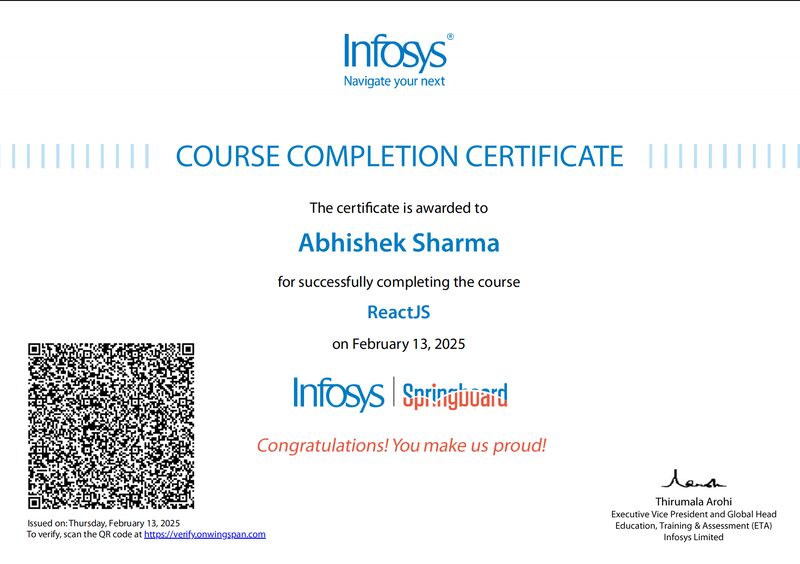 Completed my ReactJS course | Abhishek Sharma Completed my ReactJS course | Abhishek Sharma