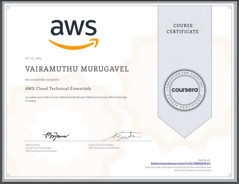 Vairamuthu Murugavel on LinkedIn: #coursera #awstechnicalessentials #aws Vairamuthu Murugavel on LinkedIn: #coursera #awstechnicalessentials #aws