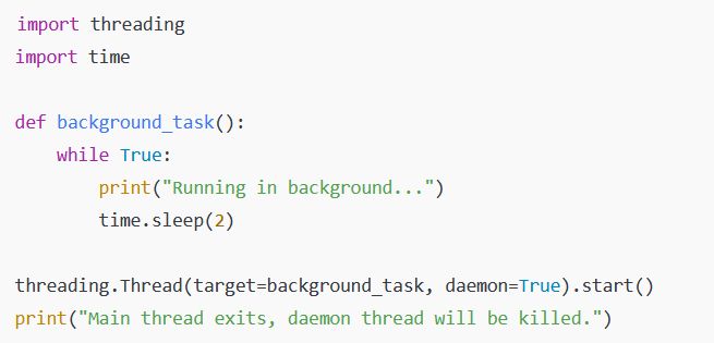 Lex Xai on LinkedIn: 📌 Python threading. When to Use daemon=True? Use ... Lex Xai on LinkedIn: 📌 Python threading. When to Use daemon=True? Use ...